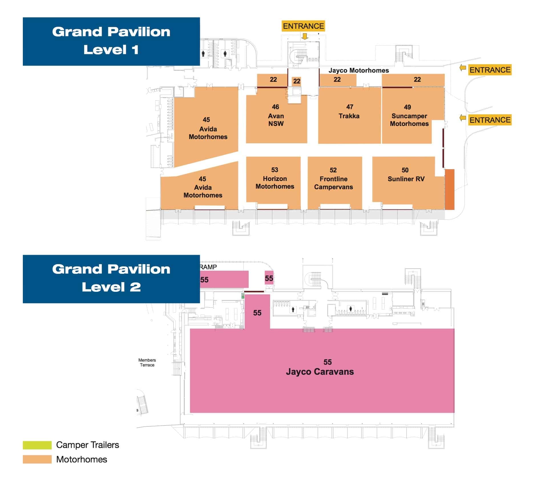 Grand Pavillion Lv 1 & 2 Maps | NSW Caravan Camping Holiday Supershow